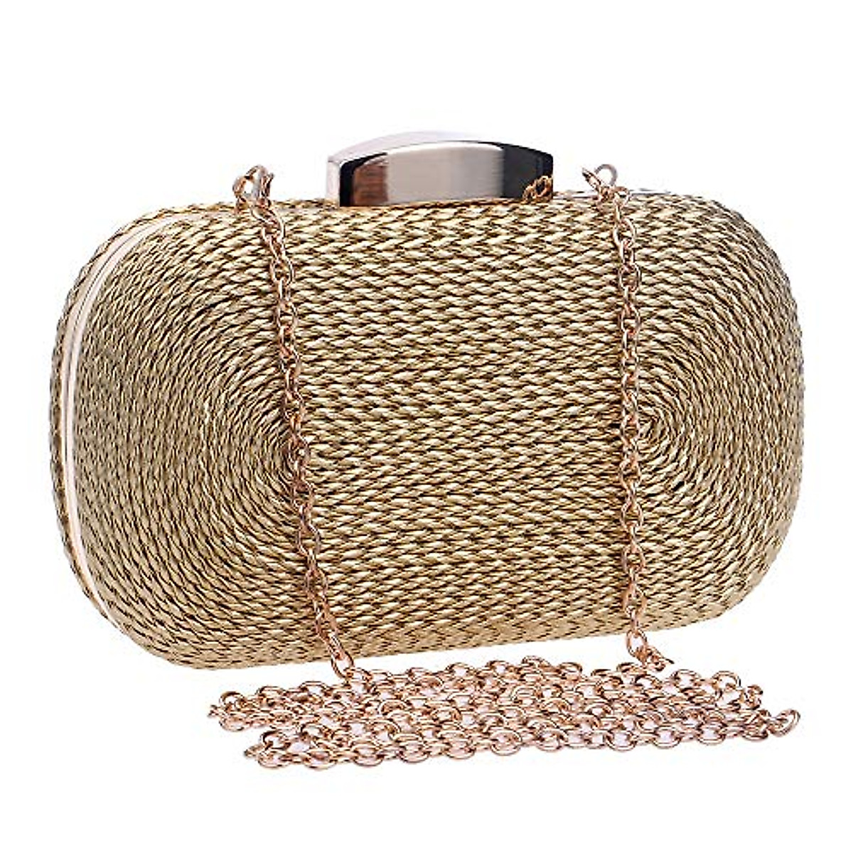 WANLIAN Womens Straw Clutch Summer Evening Handbag Beach Purse Woven Straw Bag Envelope Clutch (Gold)