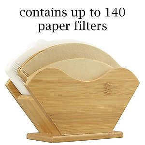 Unibene Bamboo Coffee Filter Holder, Renewable Stand Container Dispenser Rack Shelf for Square Cone-shaped and Flat-bottomed Pour Over Paper Filters