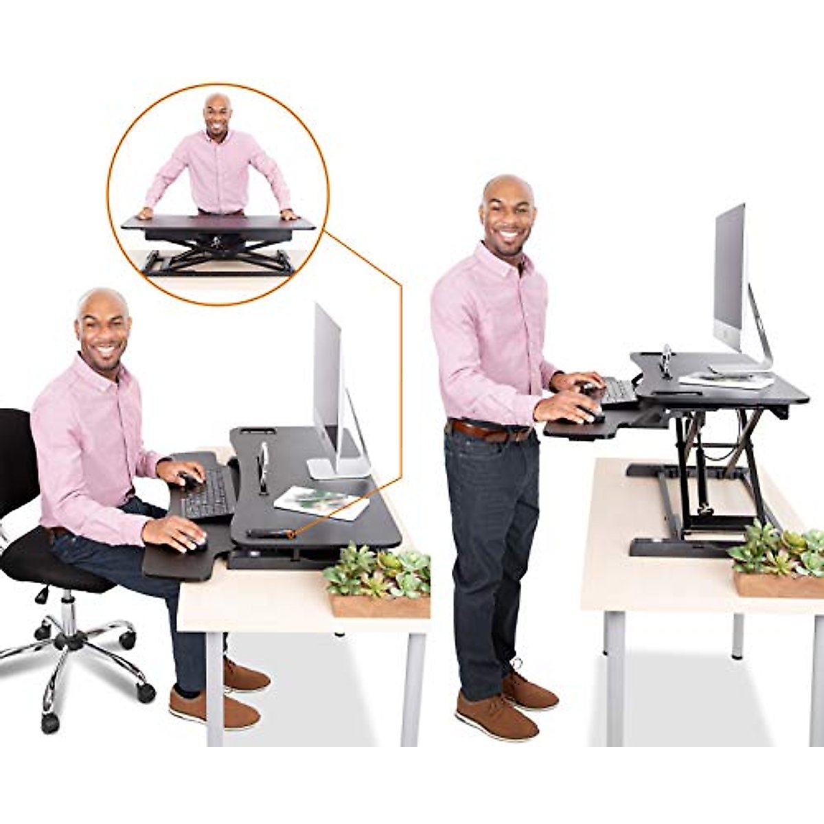 Flexpro Hero 37 Inch Standing Desk | 2 Level Standing Desk Converter with Keyboard Shelf and Monitor Riser | Large Dual Level Sit to Stand Workspace | Easily Sit or Stand in Seconds! (Black / 37")