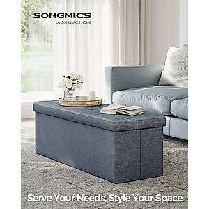 SONGMICS Storage Ottoman Bench, Foldable Ottoman Foot Rest, 15 x 43 x 15 Inches, End of Bed Bench, Storage Chest, Load up to 660 lb, for Living Room, Bedroom, Entryway, Misty Blue ULSF077Q01
