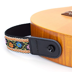 CLOUDMUSIC Tenor Concert Soprano Baritone Ukulele Strap Coloful Hawaii Floral Jacquard For Adult Size And Kids(Blue Orange Pink Flowers)