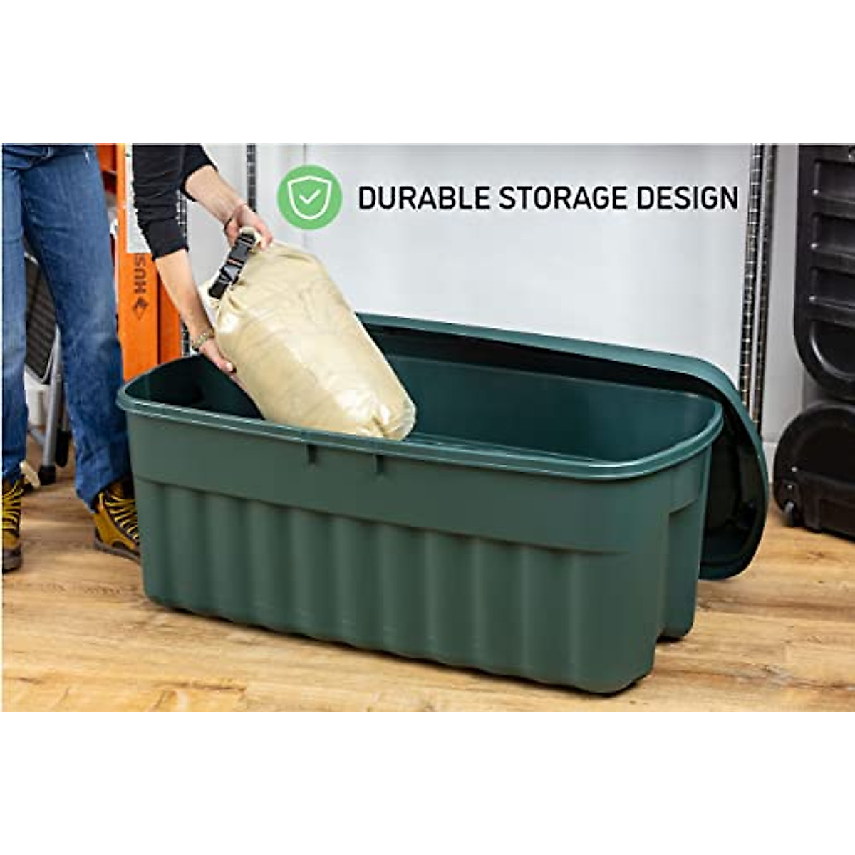 Rubbermaid ECOSense Storage Containers with Lids, 54 Gal Pack of 2, Durable and Reusable Stackable Storage Bins for Garage or Home Organization, Made From Recycled Materials