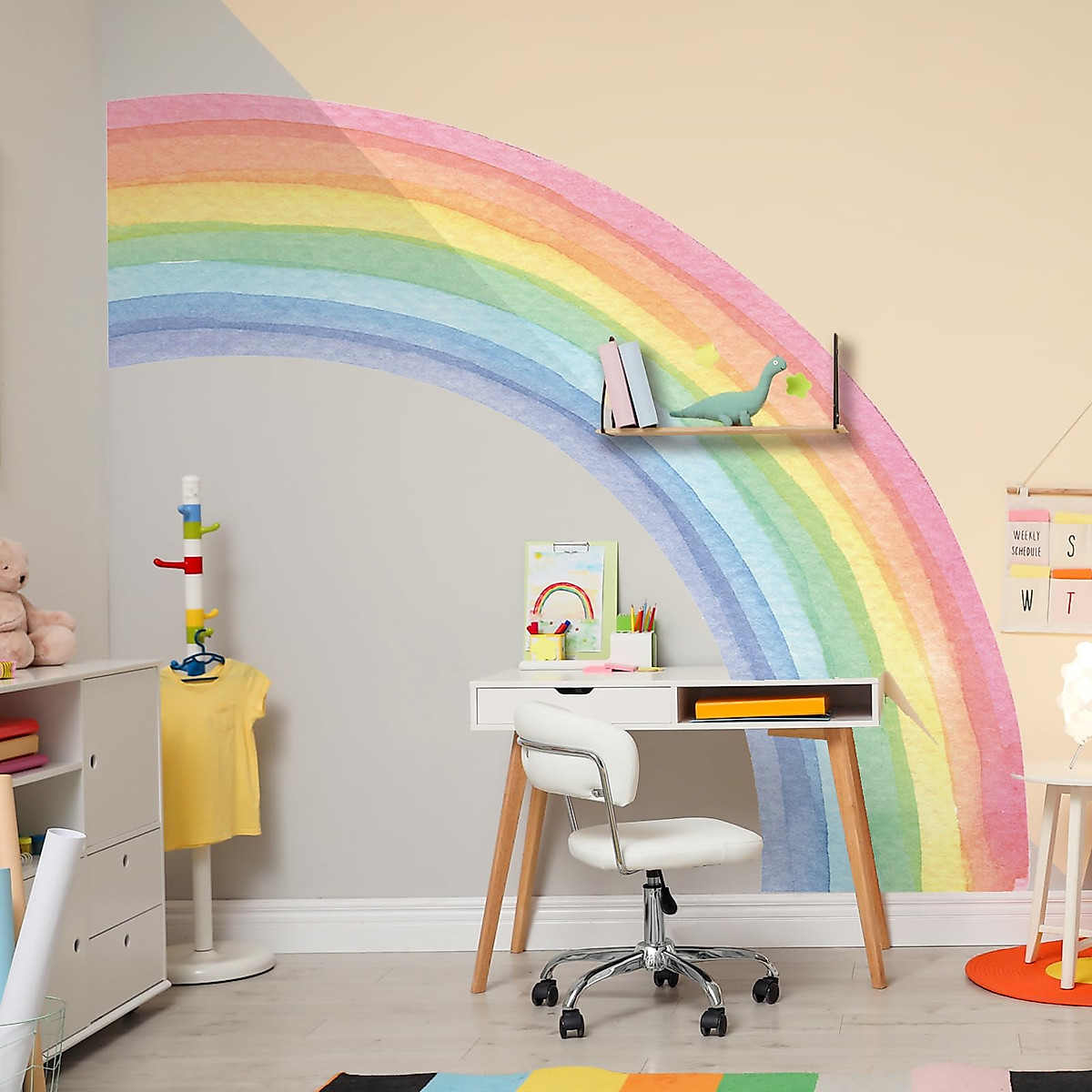 56"x64" Extra Large Rainbow Wall Stickers Precut Vibrant Half Watercolor Rainbow Wall Decals Eco-Friendly Water-Activated gummed Wall Art Sticker for Girls Nursery Kids Bedroom Living Room Wall Decor