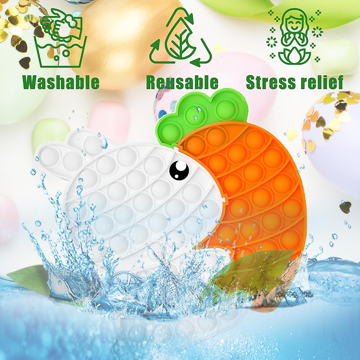 PETBSNVB Bunny Carrot Pop Bubble Fidget Sensory Toys,Puzzle Popper Toy Pack,Great Gifts for Kids Boys and Girls 3 4 5 6 7 8 9 Year Old Birthday Party,Christmas,Stocking Easter Basket Stuffers(White)