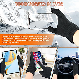 3PCS Winter Beanie Hat Scarf Touchscreen Gloves Set for Men and Women, Knitted Fleece Lined Hats Thermal Gloves Long Scarf(Black)