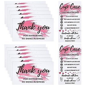 ‎PLIGREAT Tumbler Cup Cards, Double Sided Tumbler Care Instructions Cards Cups Care Cards Pink Thank You Card Customer Direction Cards for Mugs Online Shop Owner Gift Package Insert Card (120 Pack)