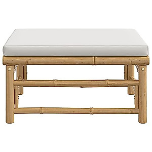 Patio Footstool with Light Gray Cushion Bamboo Leisurely Outdoor Experiences Outdoor Spaces Redefined