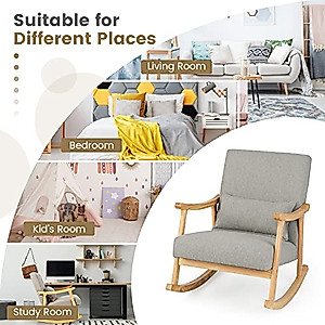 Giantex Upholstered Rocking Chair - Modern Rocker with Rubber Wood Frame, Comfy Backrest & Seat, PP Padded Pillow, Single Rocking Chair for Living Room, Nursery, Bedroom, Lounge, Office, Grey