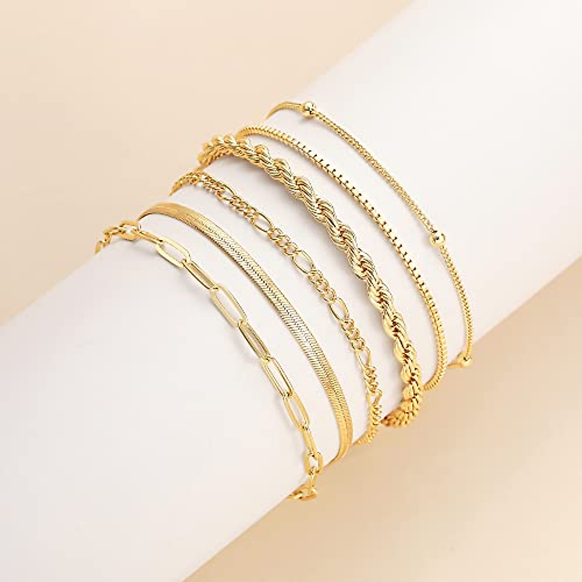 DEARMAY Gold Bracelets for Women 14K Real Gold Plated Jewelry Sets for Women Trendy Dainty Stackable Paperclip Rope Snake Box Figaro Chain Bracelets Pack Costume Fashion Filled Gifts for Women Girls