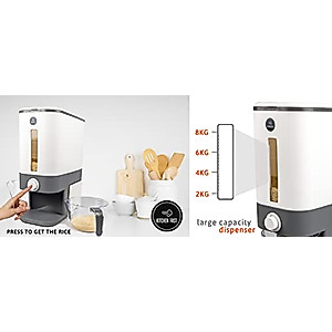 KITCHEN FAST–22LBS Rice Dispenser–Food Dispenser-Attachable Cutlery Holder and Salt/Spice Container–Large Grain Storage with Lid–Extra Storage Box-Moisture Proof-Optimizes Kitchen Space–Rice Storage