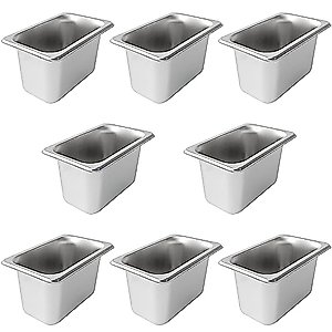 UEJYWUY 8 Pack 1/9 Size Steam Table Pan, 4 Inch Deep Anti Jam Stainless Steel Steam Table Hotel Pan, Commercial Half Size Steam Table Food Pans for Restaurants, Cafeteria, Hotels, Kitchen, Catering