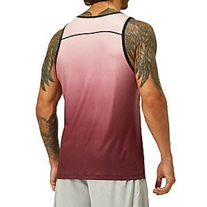 EZRUN Men's Quick Dry Workout Tank Top Swim Beach Shirts for Gym Athletic Running Muscle Sleeveless Shirts(PinkGradient,XL)