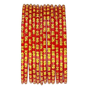 JD'Z COLLECTION Glass Bangles For Women & Girls Indian Traditional Jewelry Glass Bangles Set Set for Ethnic Daily Wear, Bridal Bangles for Indian Marriage (Set of 12 - 2.8) - Red