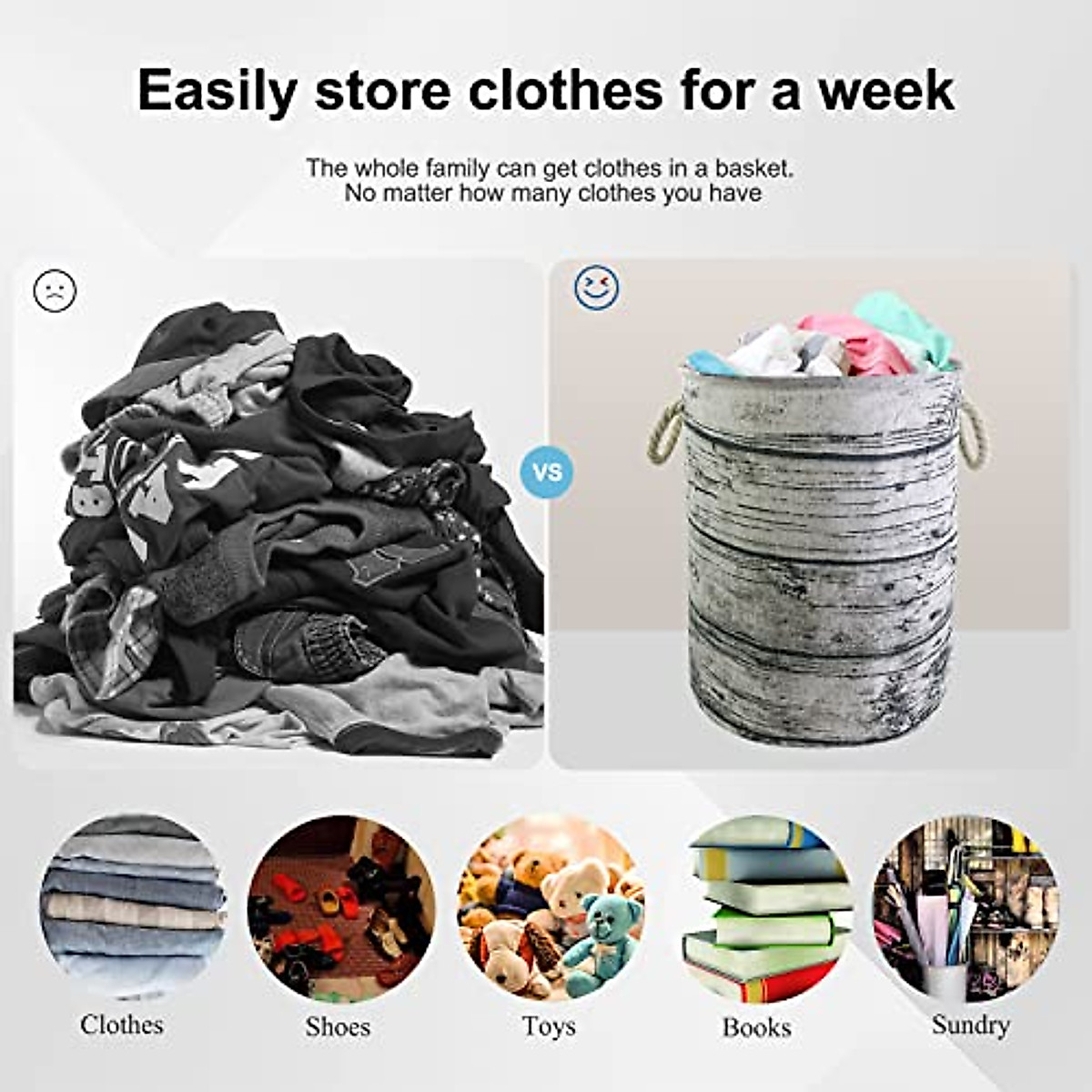 Mziart Unique Tree Stump Large Laundry Basket Bag with Rope Handles, Collapsible Wood Grain Waterproof Laundry Hamper Stylish Storage Basket Bin Organizer for Toys Clothes Kids Bedroom Nursery