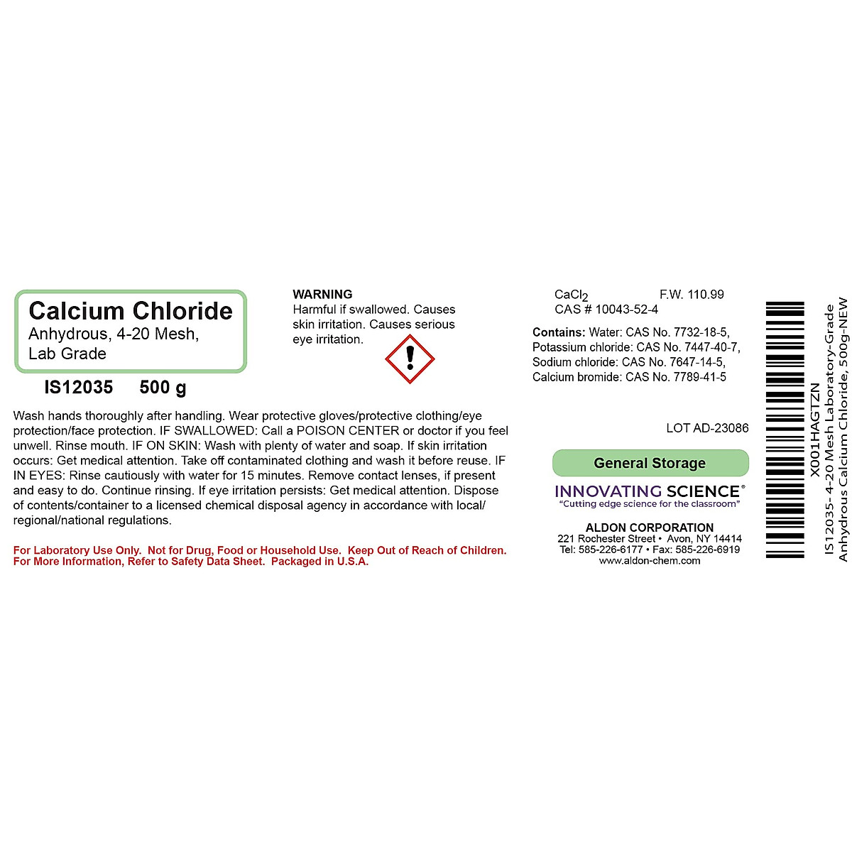 ALDON Innovating Science Anhydrous Calcium Chloride, 500g, 4-20 Mesh - Laboratory-Grade - Calcium Chloride Powder - The Curated Chemical Collection