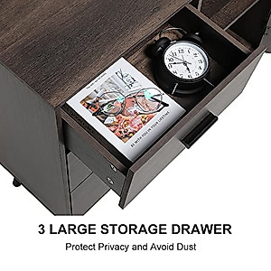 Iwell Storage Cabinet with 3 Drawers and Adjustable Shelf, Floor Storage Cabinet, Mid Century Cabinet for Living Room, Entryway, Office, Espresso