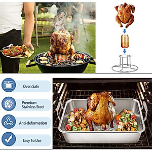 16" Roasting Pan with Rack, 7 PCS P&P CHEF Stainless Steel Roaster Lasagna Pan with Cooling Flat & V-shaped Baking Rack, Grilling Chicken Holder, Meat Shredding Claws, Dishwasher & Oven Safe