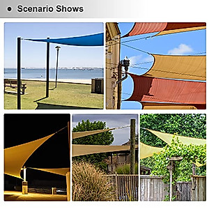 Sun Shade Sail 16'x16' Cream & Shade Sail Hardware Kit with Nylon Coated Cable Wire