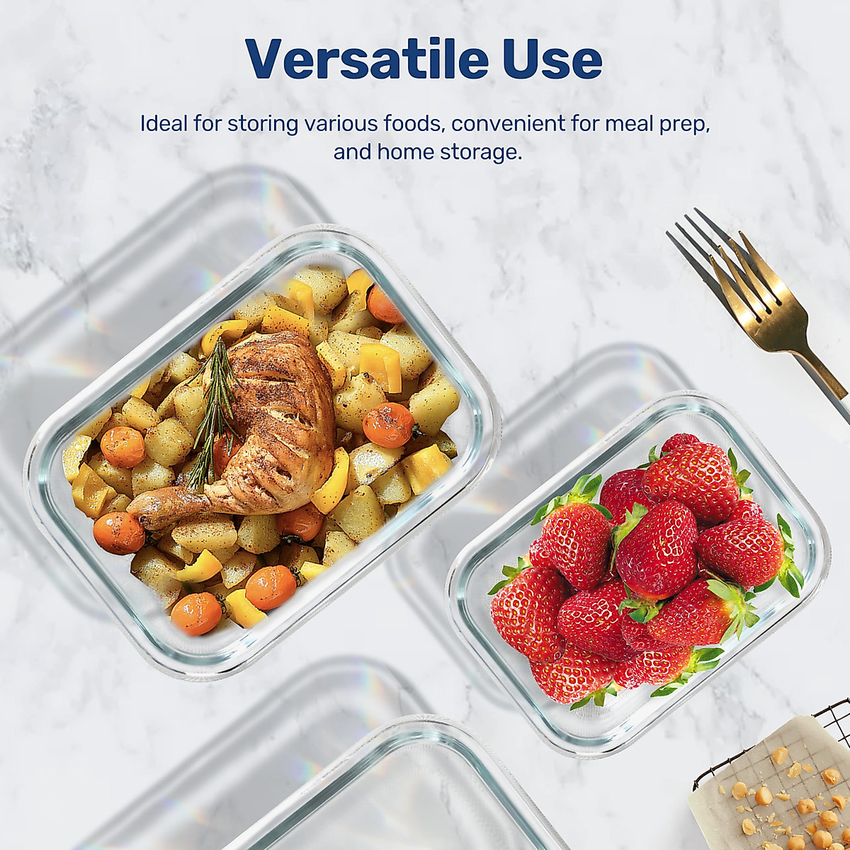 YSSOA Food Meal Prep Containers with Exclusive Glass Lids, Glass Storage Containers with Lids, BPA-Free, Glass Lunch Boxes for Lunch, Pantry Organizers and Storage, Freezer to Oven Safe, Leak Proof