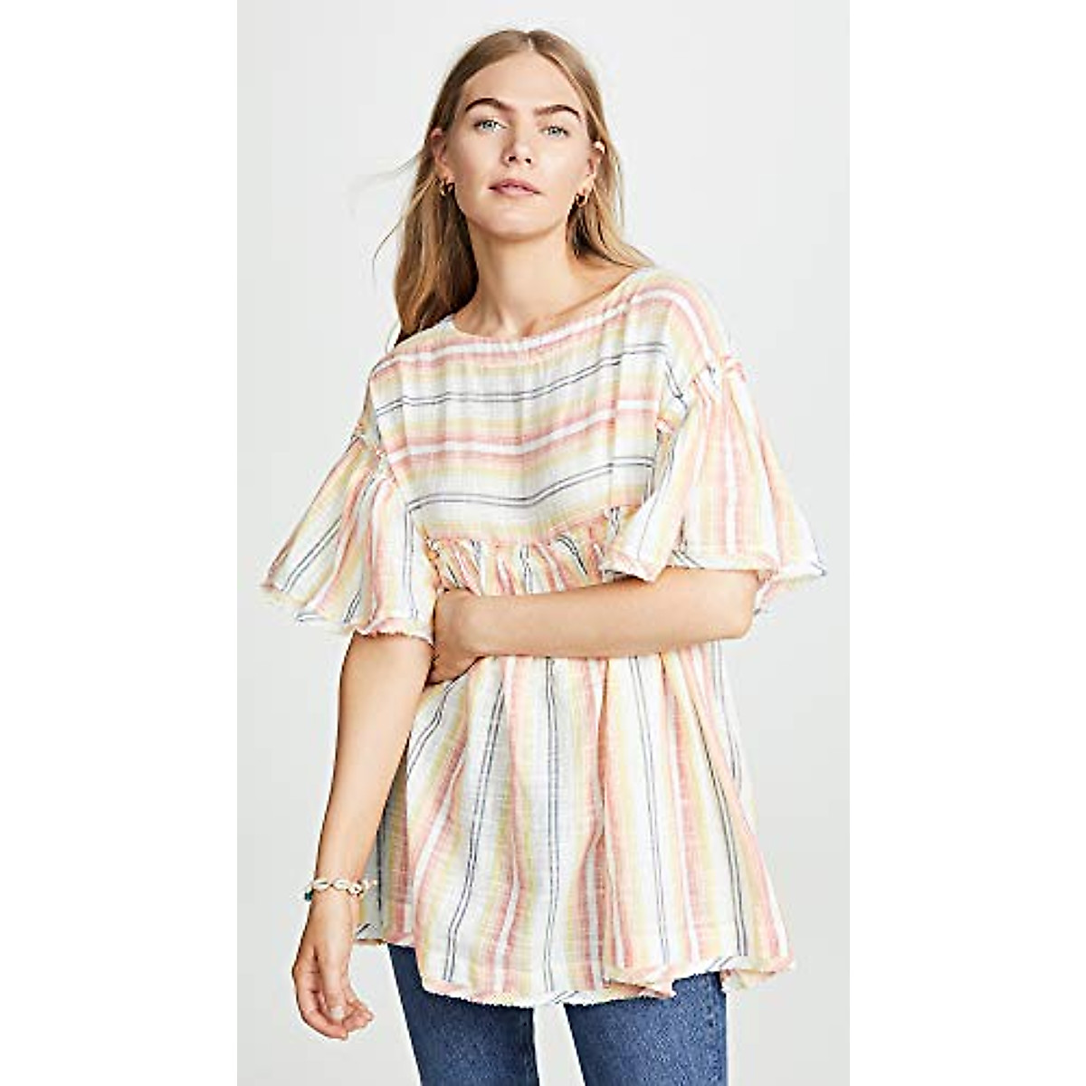 Free People Women's Summer Nights Dress, Sunray Combo, Yellow, Stripe, Medium