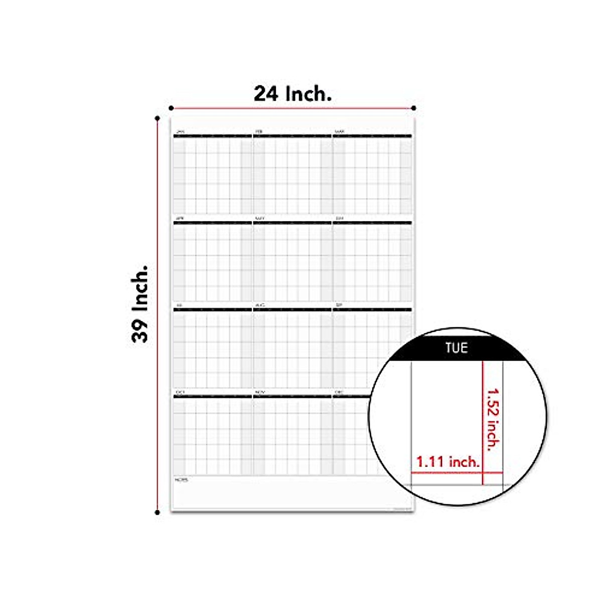 Lushleaf Designs - Large Dry Erase Wall Calendar - 24x39 Inches - Blank Undated 2023 Reusable Year Calendar - Whiteboard Yearly Poster - Laminated Office Jumbo 12 Month Calendar (Vertical)
