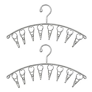 WAIKAS [Pack of 2 pcs] Socks Underwear Hanger,Stainless Steel Hanger，Stainless Steel Sock Hanger with 8 Clips, Suitable for Drying Socks, Underwear, Baby Clothes, Towels