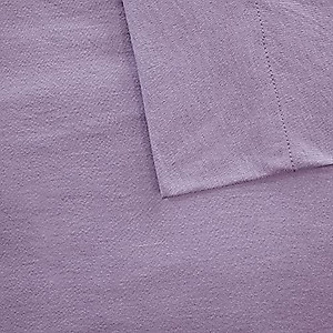 Intelligent Design Cotton Blend Jersey Knit Bed Sheet Set Wrinkle Resistant, Soft Sheets with 14" Deep Pocket, All Season, Cozy Bedding-Set, Matching Pillow Case, Twin, Purple 3 Piece