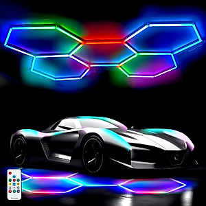 VIHOSE 25 Pack Hexagon LED Garage Light RGB Hexagon Wall Lights DIY Linkable LED Color Change Honeycomb Ceiling Lights RGB with 358 Modes for Garage Gym Game Room Shop Lights Decoration