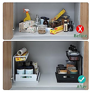 Mr Rabbi Under Sink Organizer and Storage, 2-Tier Pull Out Cabinet Organizer, Multi-use Sliding Shelf Under Cabinet Storage for Kitchen Bathroom Countertop Organizer