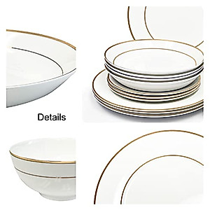 Bone China Dinnerware, 16PC Set, Service for 4, Double Gold Rim, White, Microwave Safe, Elegant Giftware, Dish set, Essential Home, Everyday Living, Display, decoration, Kitchen Dishes, Dinner set