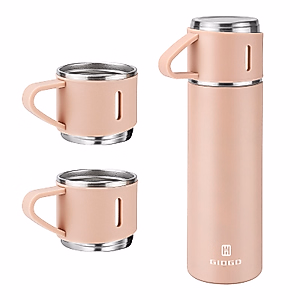 Stainless Steel Thermo 500ml/16.9oz Vacuum Insulated Bottle with Cup for Coffee Hot drink and Cold drink water flask.(Pink,Set)