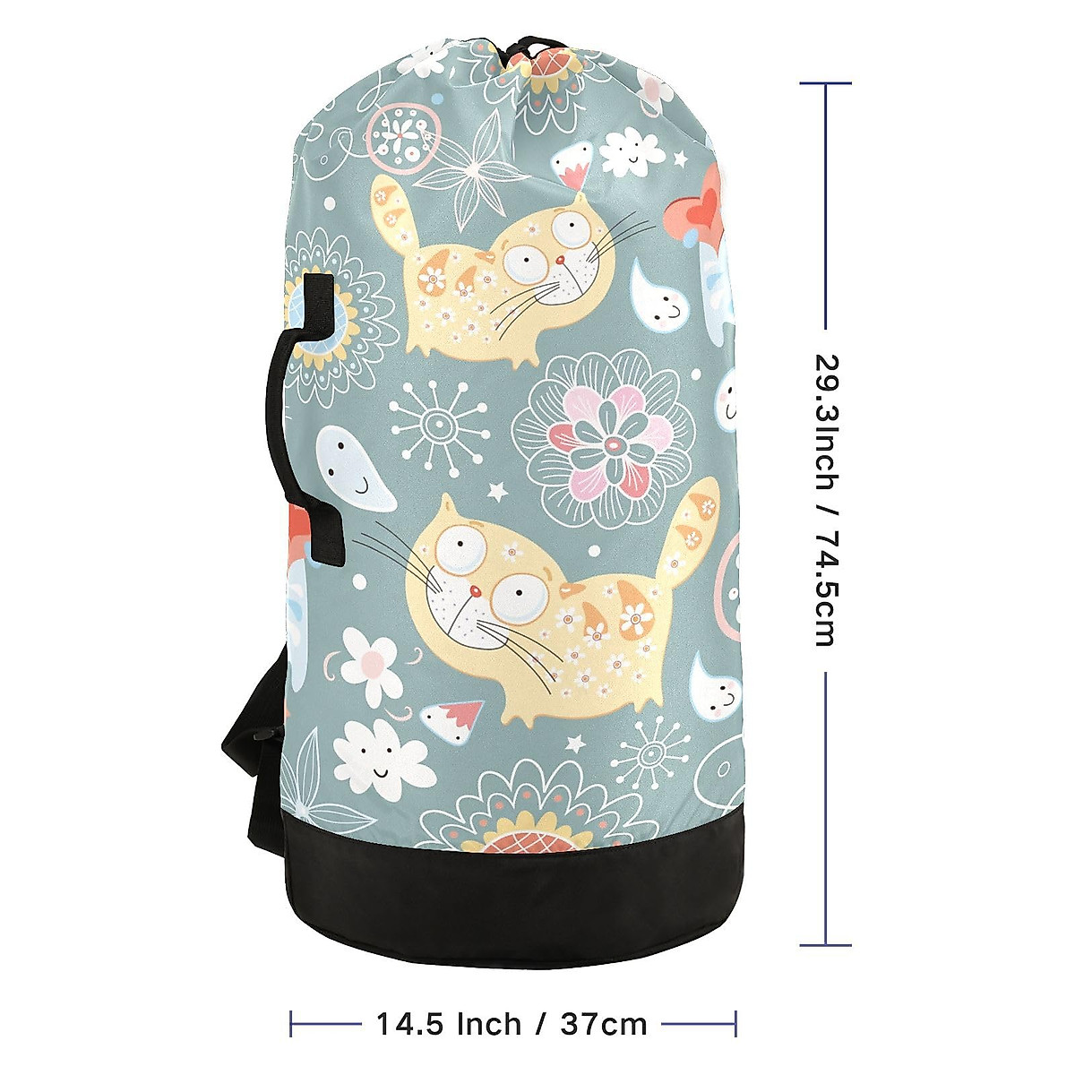 QwThum Laundry Bag Backpack,Travel Laundry Bags with Shoulder Straps Oxford Large Hanging Laundry Hamper Bag for College,Laundromat,Apartment Cute Cat