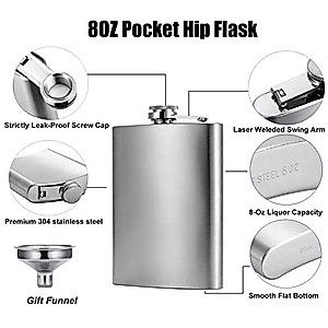 Hillside-Kit Hip Flask for Liquor 8 Oz Stainless Steel Leak proof with Funnel Flask set men flask women flask set (Silver 2pcs)