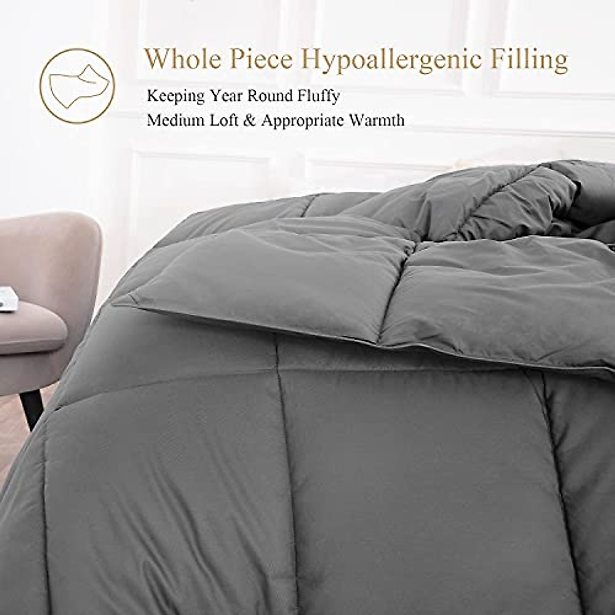 Amazon Brand - Pinzon All-Season Down Alternative Comforter with Duvet Tabs，Grey