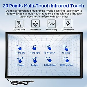 40 Inch Infrared Touch Frame 20 Points IR Touch Screen Panel with USB Infrared Touch Screen Overlay Suitable for Touch Monitor TV Frame, Touch Whiteboard Digital Signage, Kiosks, Automation Retailers