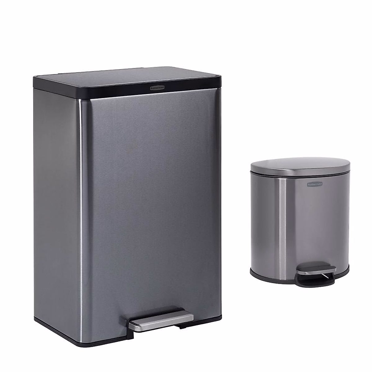 Bundle of Rubbermaid 12G Step-On Trash Can with Rubbermaid 1.6G Semi-Round Step-On Wastebasket