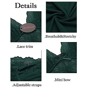 Avildlove Chemise Nightgowns for Women Sexy Sleepwear Modal Chemise Lace Lingerie Gown (Dark Green,L)