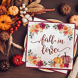 40Pcs Fall In Love Napkins Paper Fall In Love Bridal Shower Decor Bridal Shower Napkins Floral Fall Wedding Napkins Fall Napkins Fall Tableware Fall Floral Napkins Pumpkin Paper Napkins