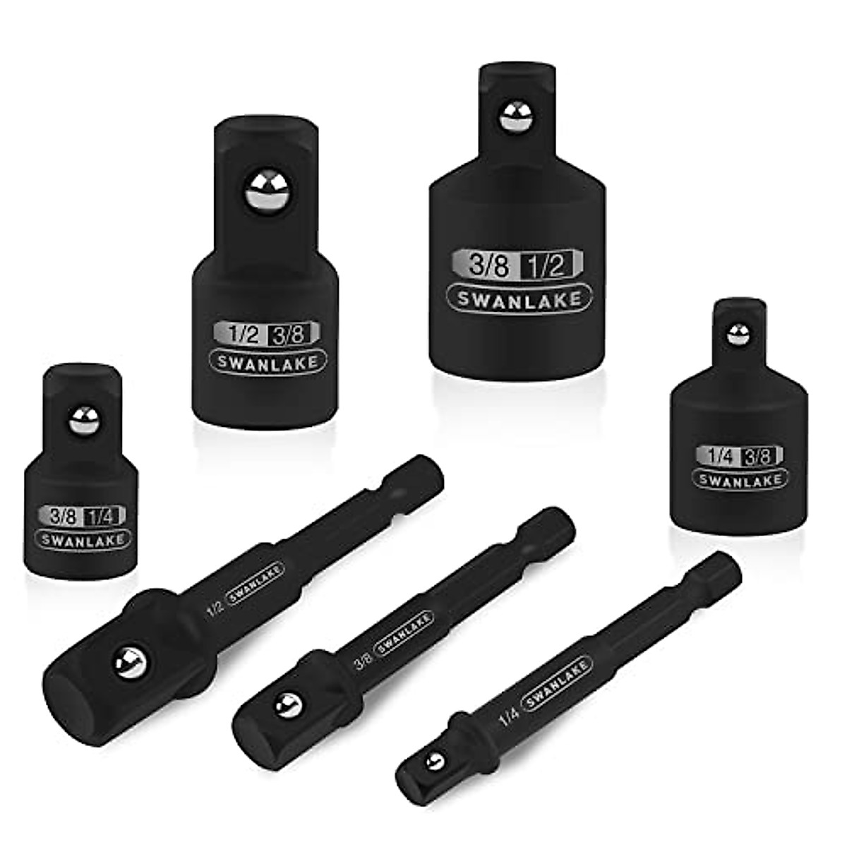 SWANLAKE 7PCS Impact Power Drill Socket-Adapter Set, Hex-Shank Socket to Drill 1/4" 3/8" 1/2" Impact Driver Adapter