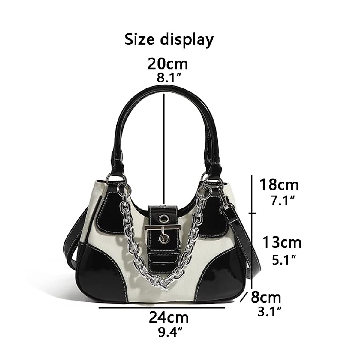 XPONNI Y2k Purse with Chain, PU Goth Purse, Y2k Accessories, Small Shoulder Bags for Women Crossbody (white)