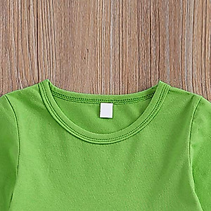 sshybmne Toddler Kids Girl St. Patrick 's Day Outfits Long Sleeve Top Dress Four-Leaf Clover Print Pants Clothes Set (Green, 6-7T)