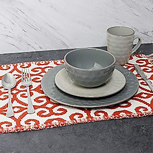 Elama Round Tahitian Stoneware Pearl Collection Dinnerware Dish Set, 16 Piece, Slate and Stone Gray