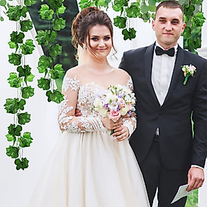 HECATY 12 Strands 90 ft Artificial Fake Grape Vines with 9 Strings Grapes, Hanging Plant Large Leaves Garland for Wedding Party Store Home Decor Indoor Outdoors