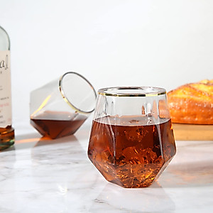 Brittany 40pcs Stemless Plastic Wine Glasses 12 oz Diamond Plastic Cups Crystal Clear Gold Rim Glasses for Whiskey, Cocktails, Juice, Trendy & Modern Stemware Suit for Birthday, Party, Wedding