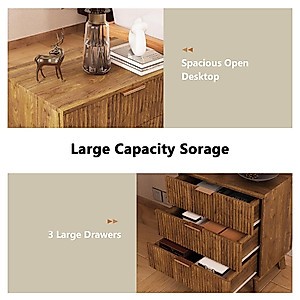 Mid-Century 3 Drawers Bedside Table Cabinet, Modern Nightstand with 3 Drawer and Solid Wood Legs, Contemporary 3-Drawer Nightstand, Mid Century Nightstand with 3 Storage Drawer for Bedroom (Walnut)