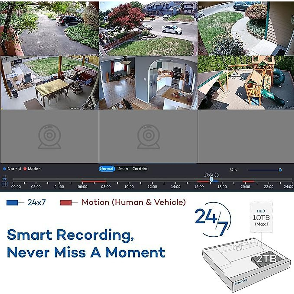 ONWOTE Wired 4K NVR PoE Security Camera System, AI Human Vehicle Detection, 6* 8MP 125° Wide View Angle Outdoor IP Cameras, 8 Channel NVR 2TB Record Video Audio, CCTV Surveillance for Home Businesses