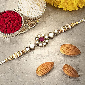 Aheli Kundan Stone Rakhi for Brother with Raksha Bandhan Greeting Card