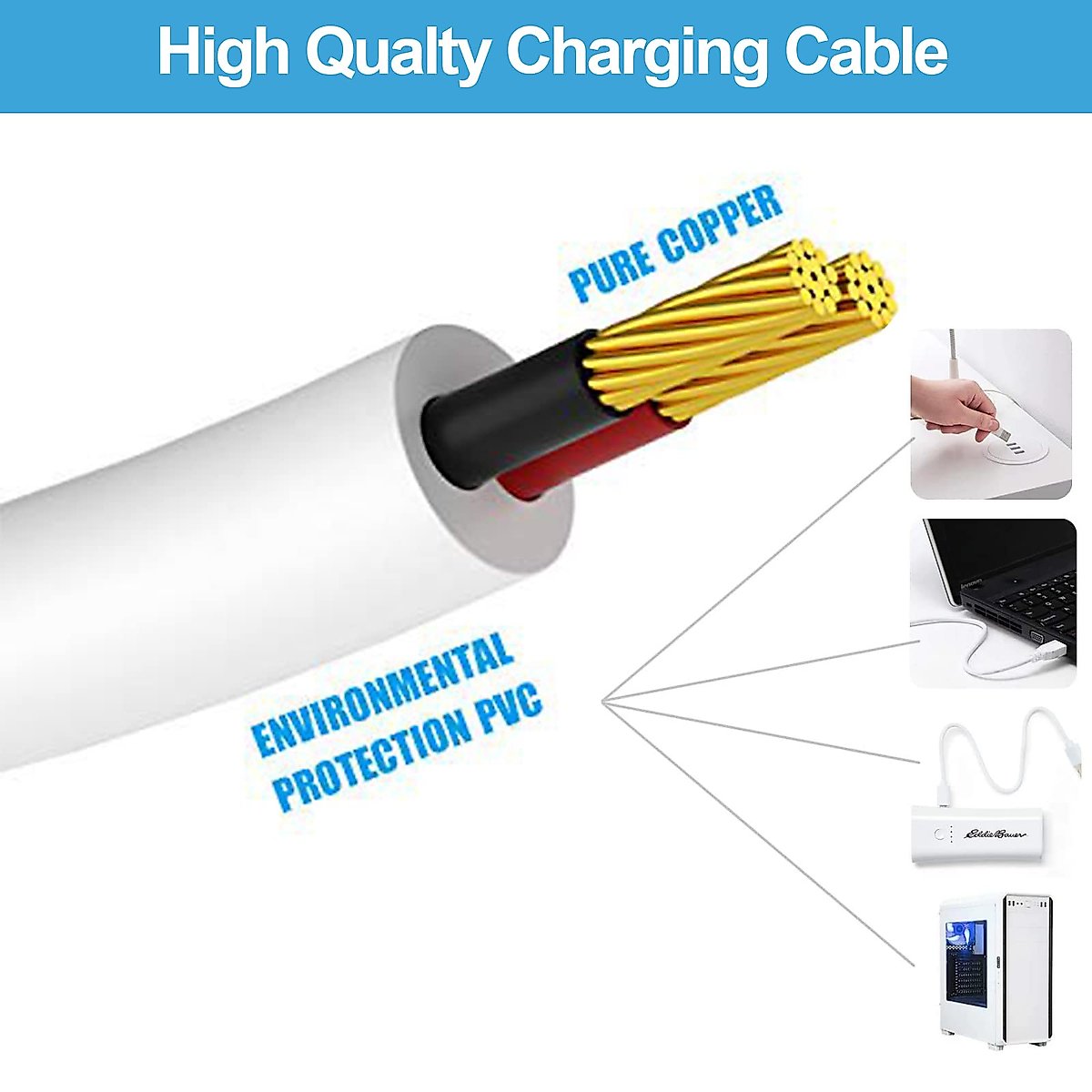 oGoDeal Replacement USB to DC Charging Cable | USB Charger Cord - 2.5mm - Original Replacement (2 Pack White)