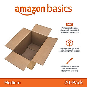 Amazon Basics Cardboard Moving Boxes - 20-Pack, Medium, 18" x 14" x 12"