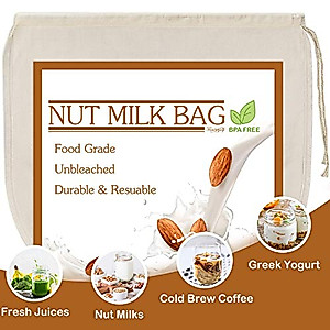 6 PCS 12"x12" Nut Milk Bags - 100% Unbleached Cotton Cheesecloth, Reusable Food Strainer Colander For Straining Almond/Oat Milk, Celery Juice, Cold Brew Coffee, Yogurt and Cheese Making
